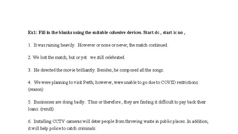 Cohesive Devices Practice: Ex1, Ex2, Ex3 for Group Task - Studocu