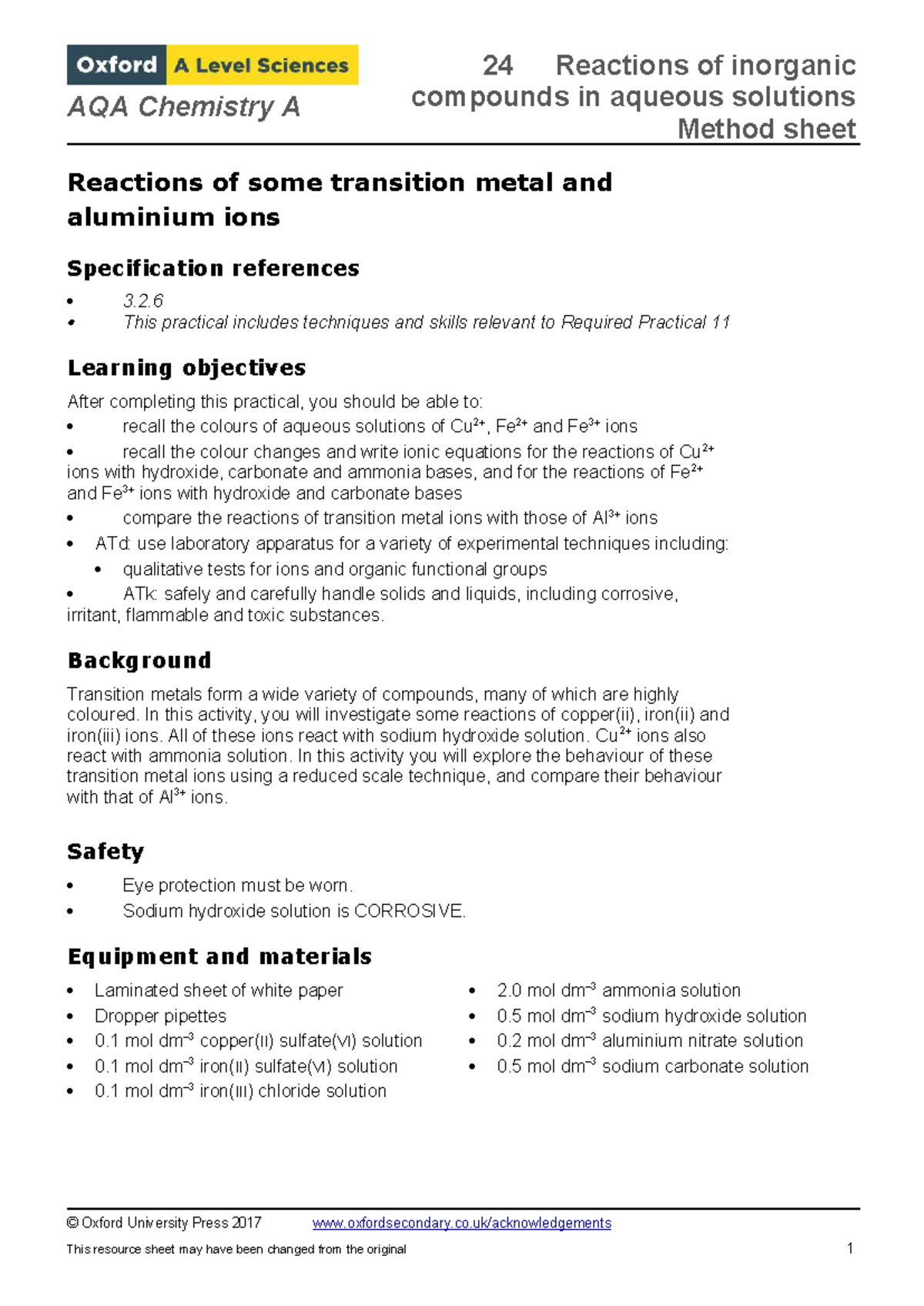 AQA Chemistry: 24 Reactions of Transition Metals & Aluminium Ions ...