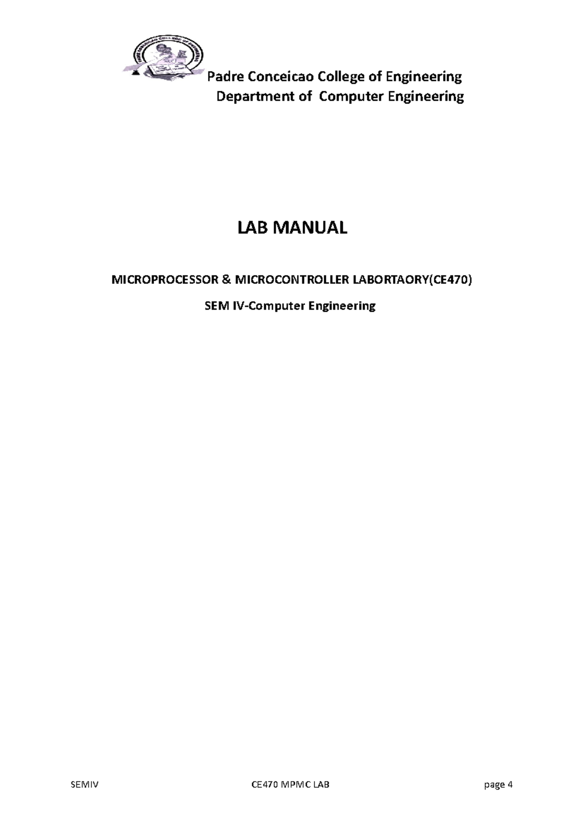 MPMC LAB MANUAL - Department of Computer Engineering LAB MANUAL MICROPROCESSOR & MICROCONTROLLER ...