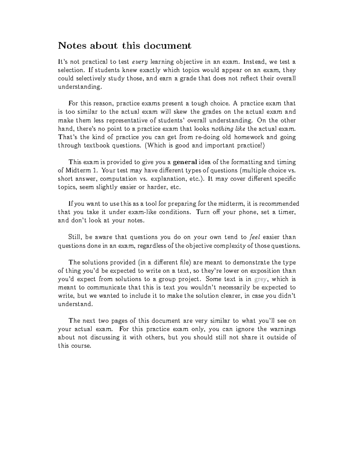 Mathematics 100 Midterm 1 Practice Exam Notes - October 2025 - Studocu