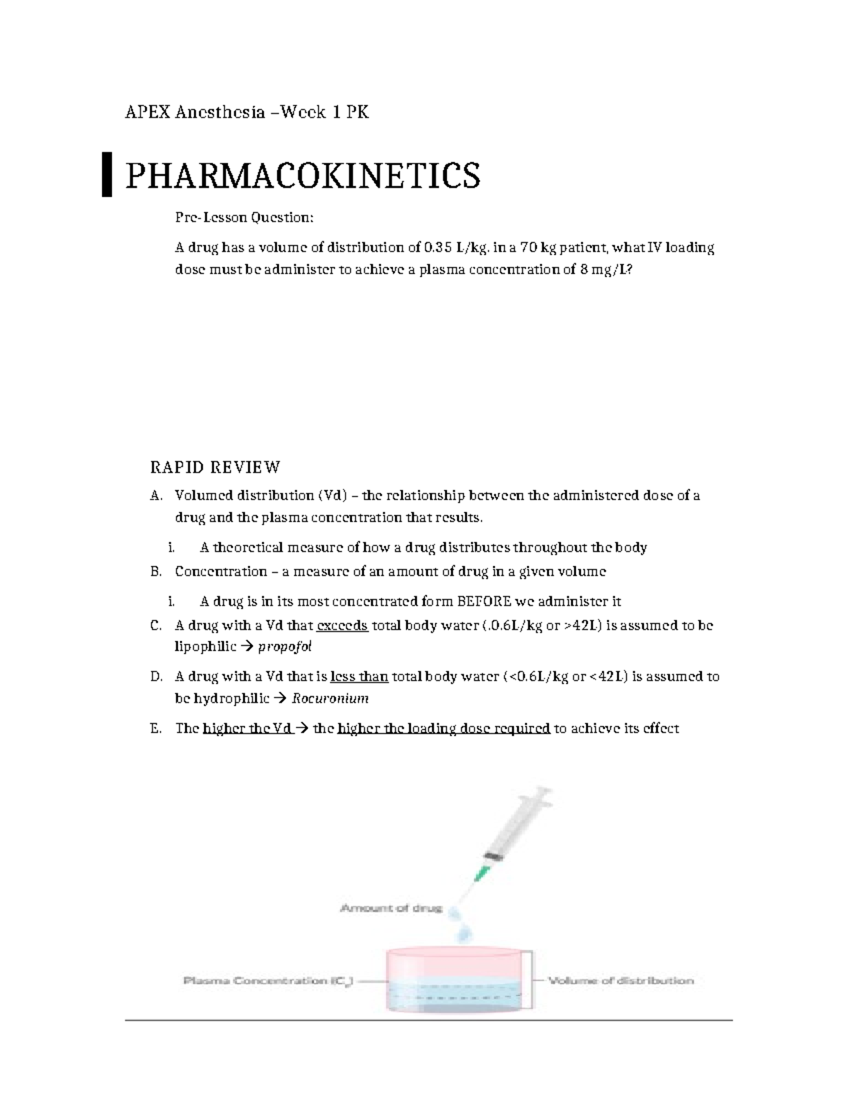 APEX Anesthesia Lecture Notes: Pharmacokinetics & Drug Metabolism ...