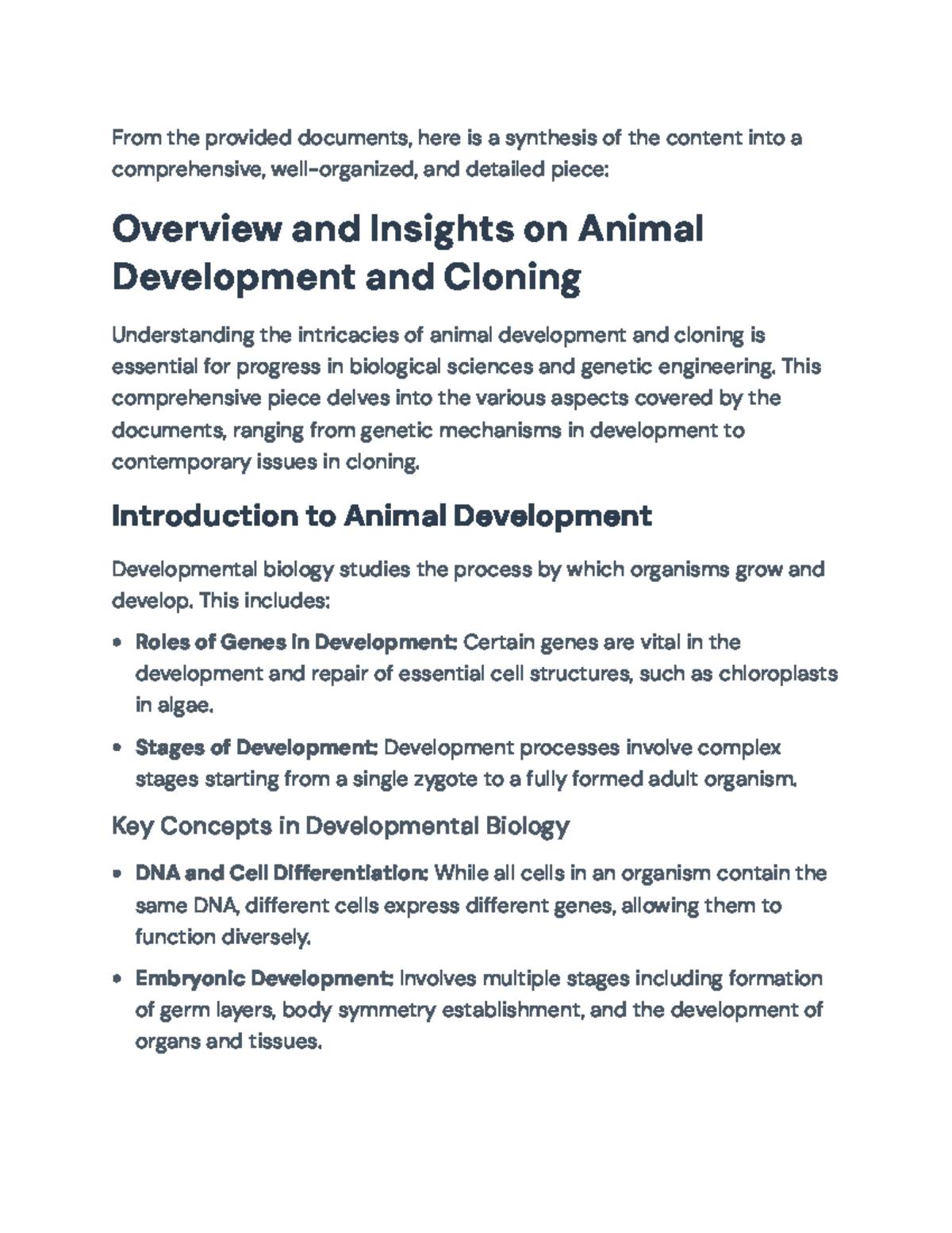 Animal Development and Cloning: Overview, Mechanisms, and Ethics - From ...