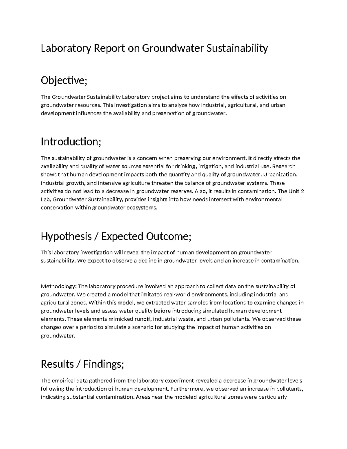 SCI203 Unit 2 Lab Report on Groundwater Sustainability Effects - Studocu