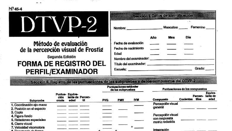 Registro del Test de Percepción Visual de Frostig (Sección I) - Studocu