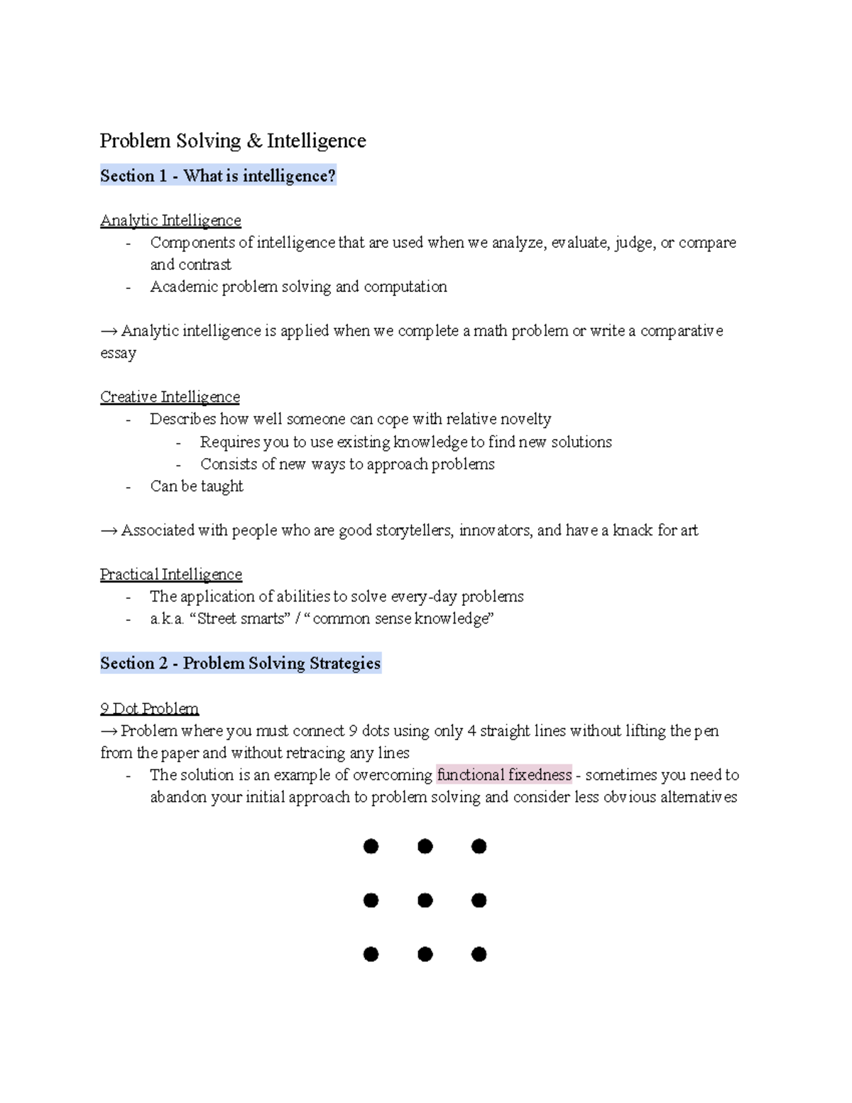 Psych 1X03 Problem Solving & Intelligence Study Notes Overview - Studocu
