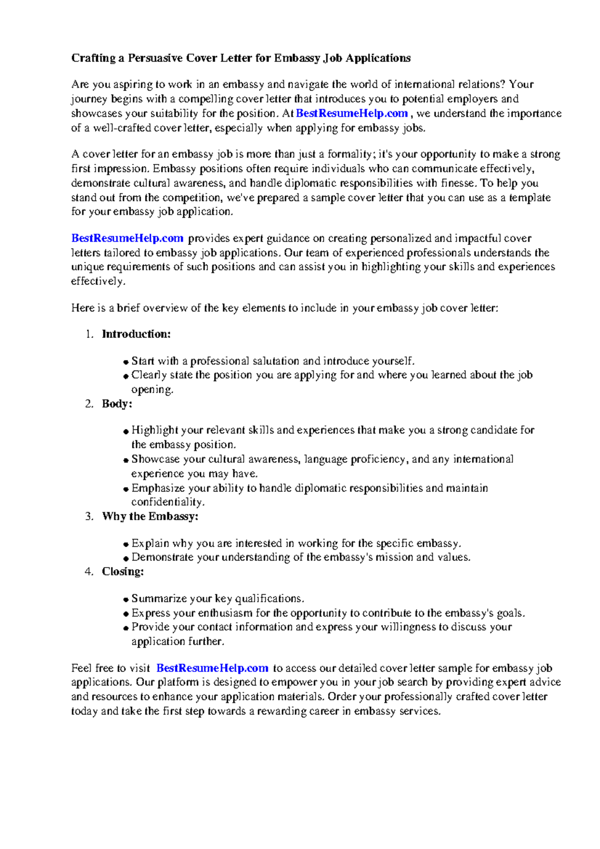 Cover Letter Sample for Embassy Job - Crafting a Persuasive Cover ...