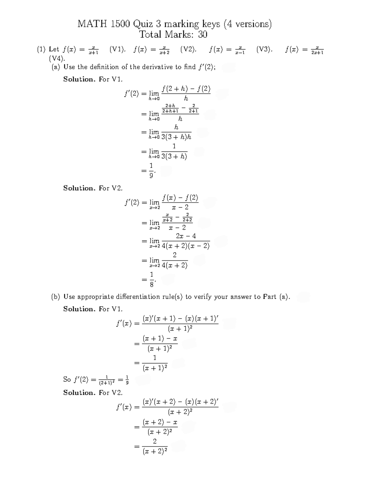 Quiz 3 solutions-v1v2.pdf - MATH 1500 Quiz 3 marking keys (4 versions ...