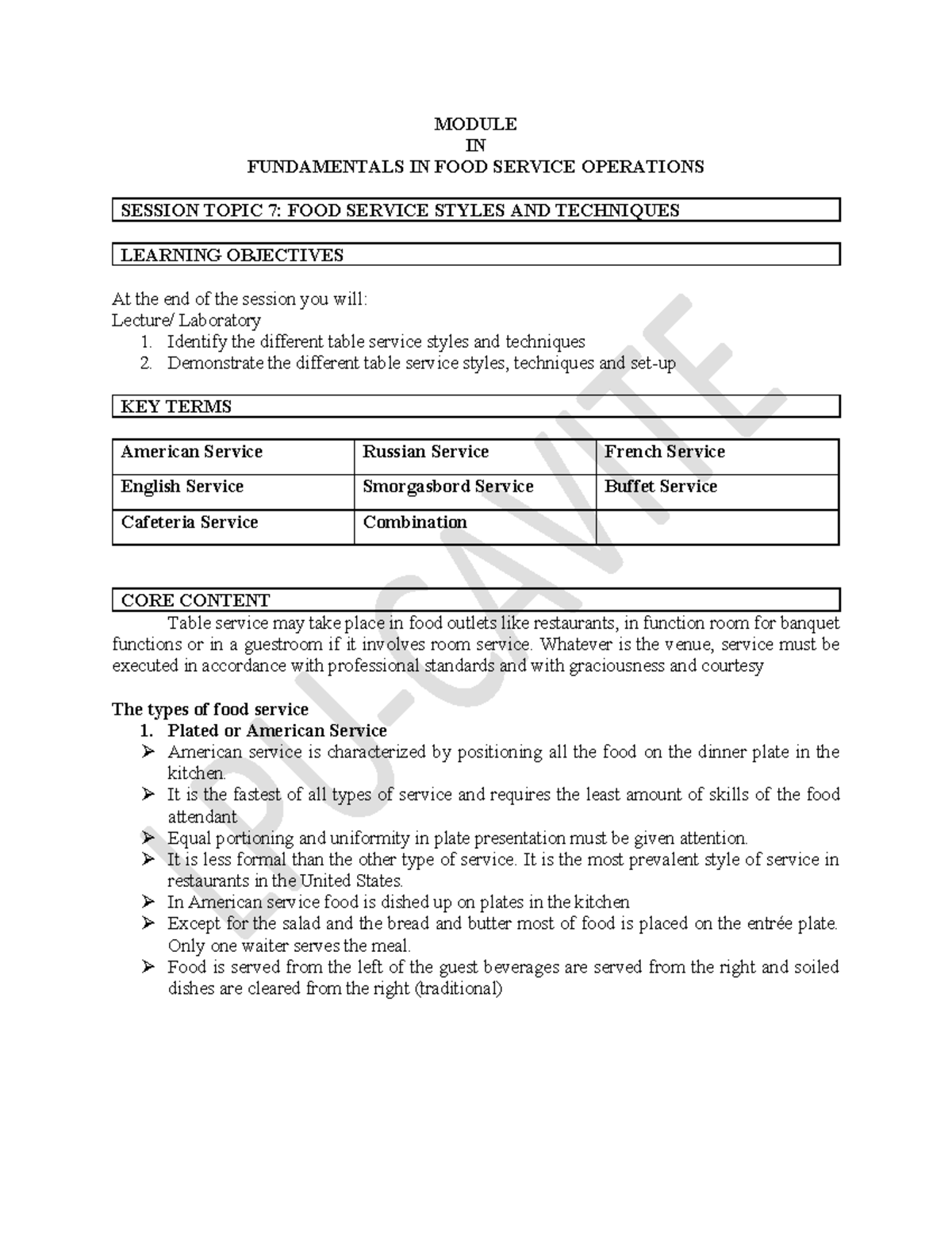 Fn B Chapter 7: Food Service Styles & Techniques Overview - Studocu