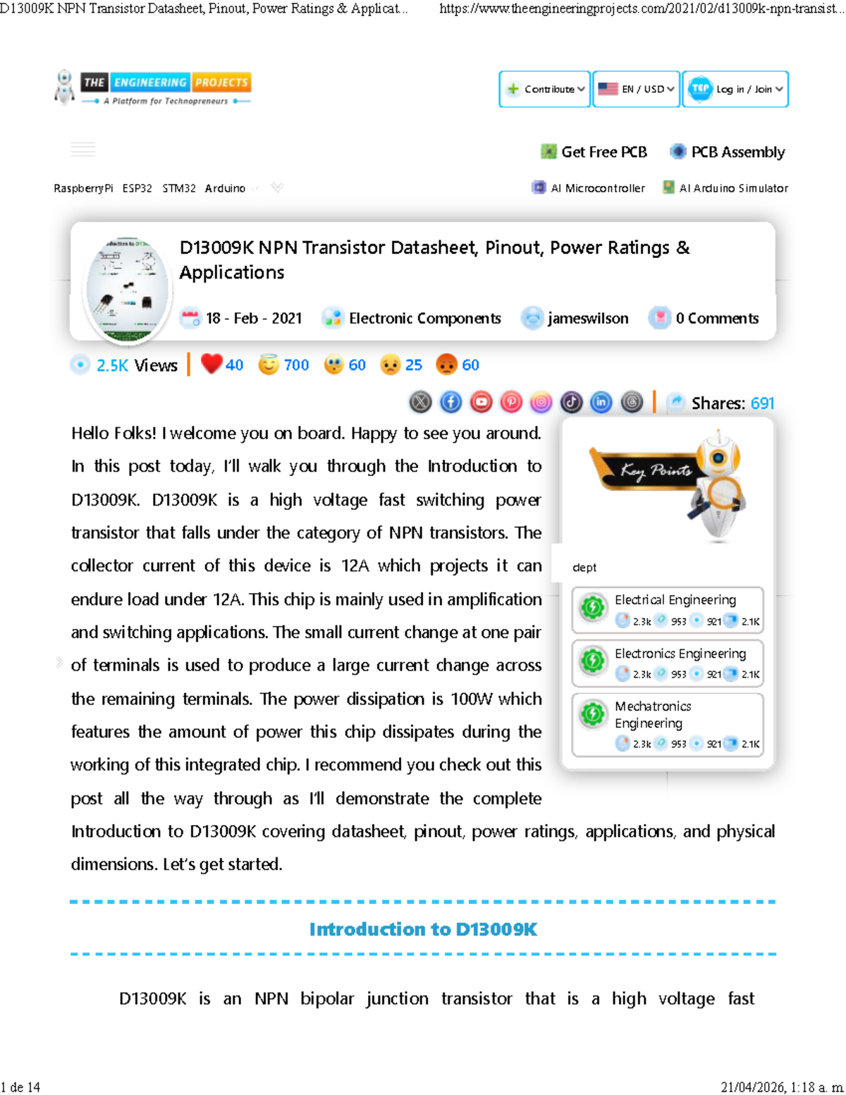 D13009K NPN Transistor Datasheet, Pinout, Power Ratings & Applications ...