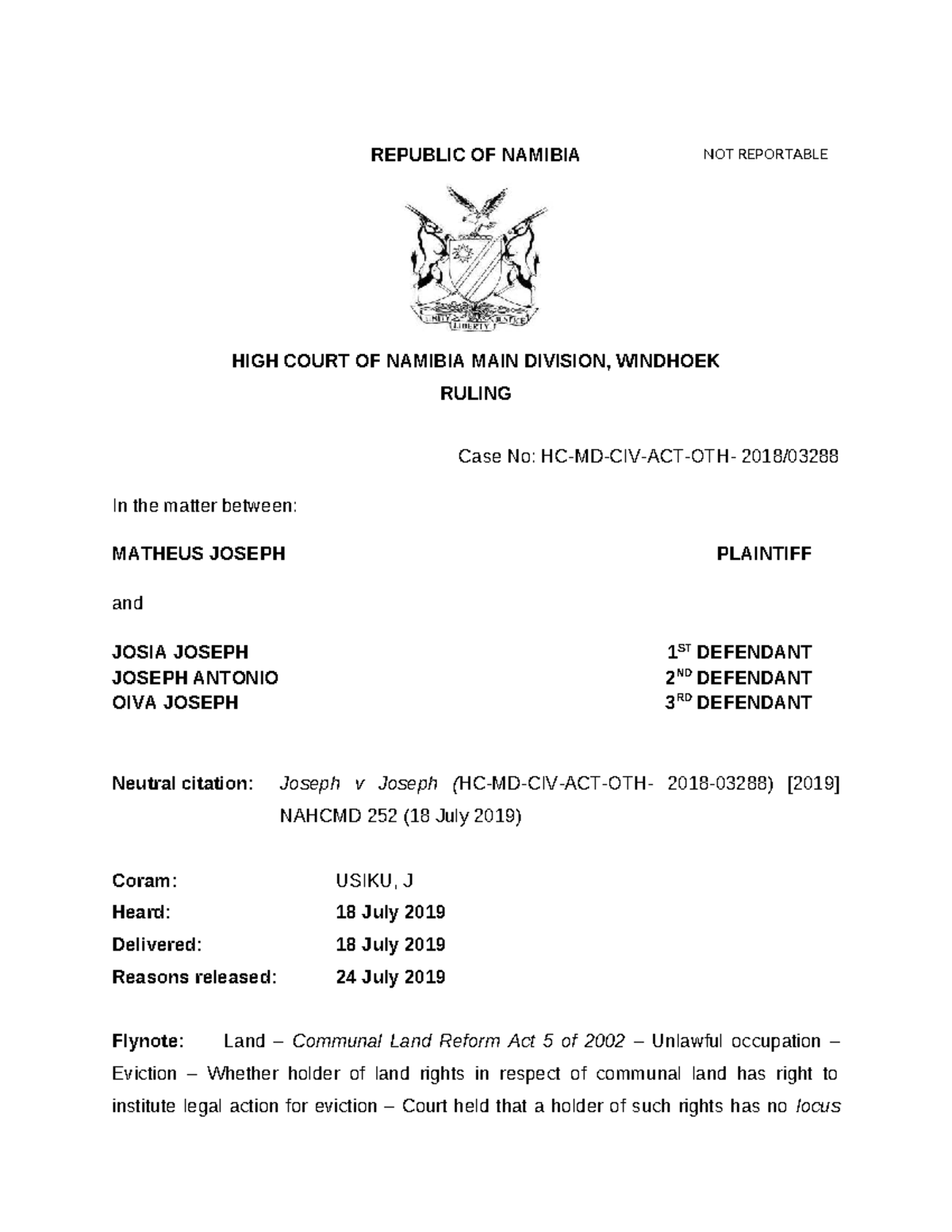 Joseph v Joseph: High Court Ruling on Locus Standi in Eviction Case ...