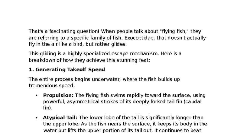 The Fascinating Mechanics of Flying Fish: Exocoetidae Explained - Studocu
