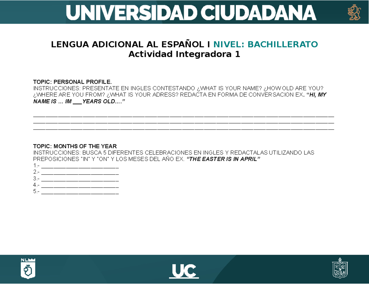Actividad Integradora 1 BACH1: Personal Profile & Grammar Activities ...