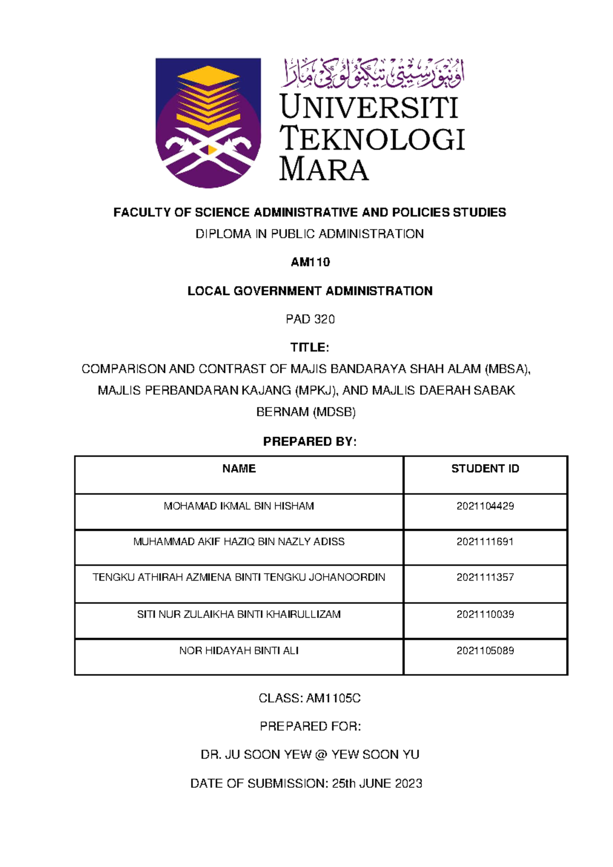 PAD320 Report Group 1 - Case Study - FACULTY OF SCIENCE ADMINISTRATIVE ...