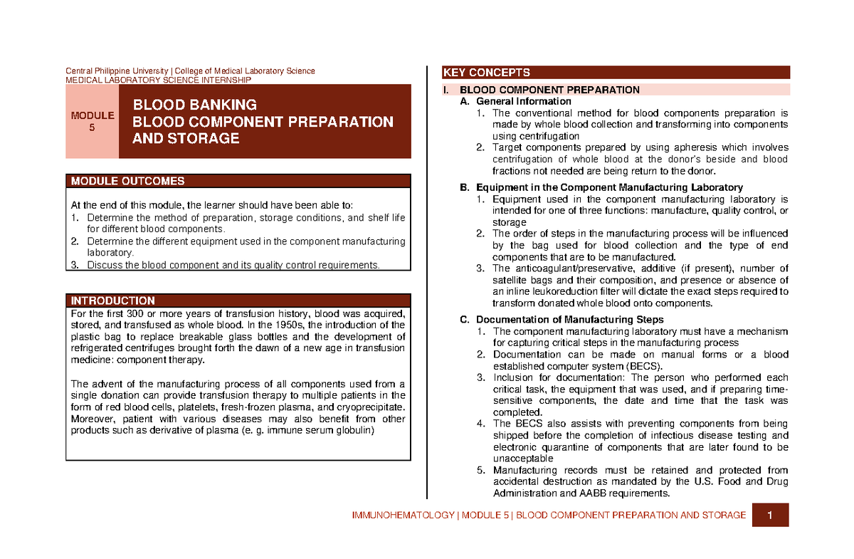 Module 5 - Blood Banking and Component Preparation (BB) - Studocu