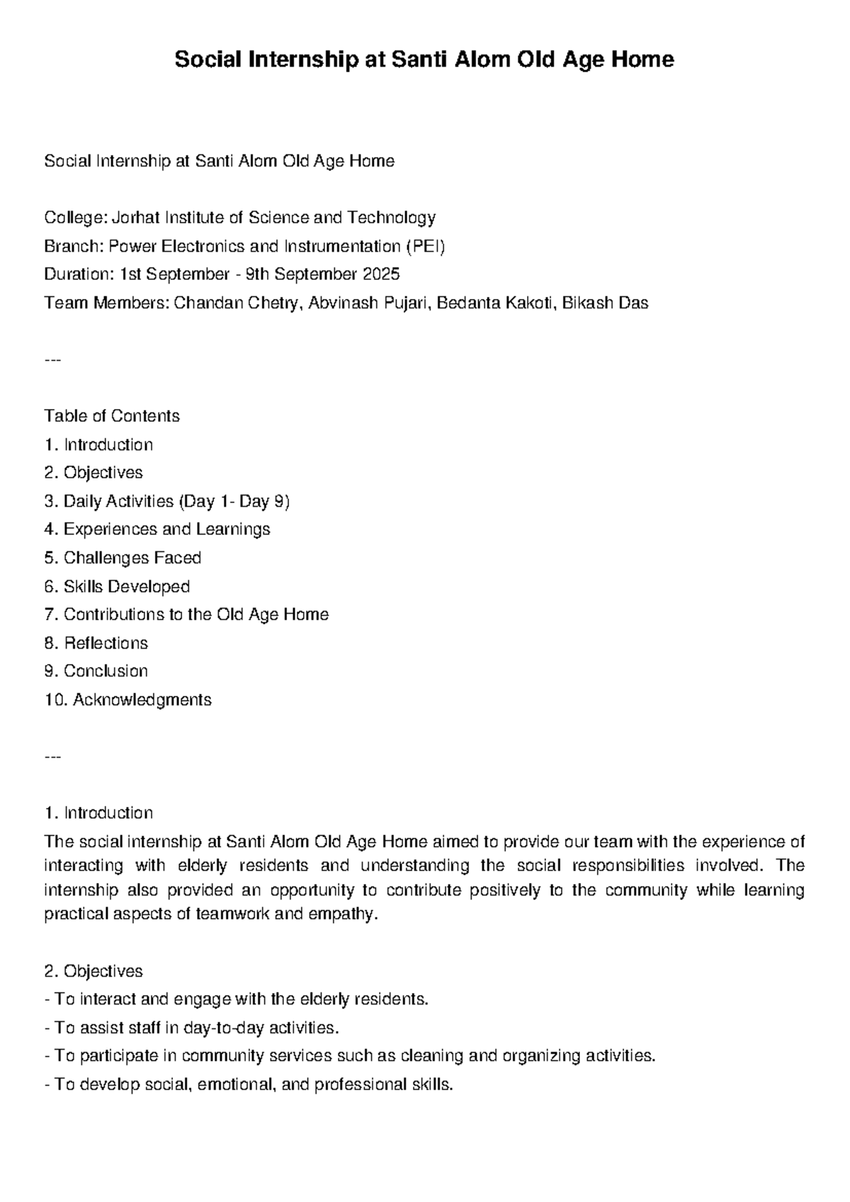 Social Internship Report at Santi Alom Old Age Home (PEI) - Studocu