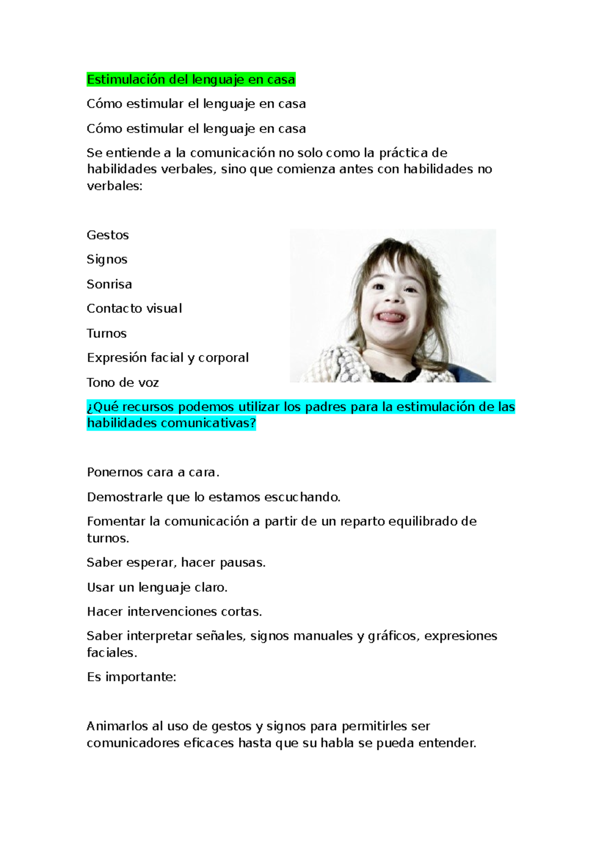 Estimulación del Lenguaje en Casa: Consejos y Actividades - Studocu