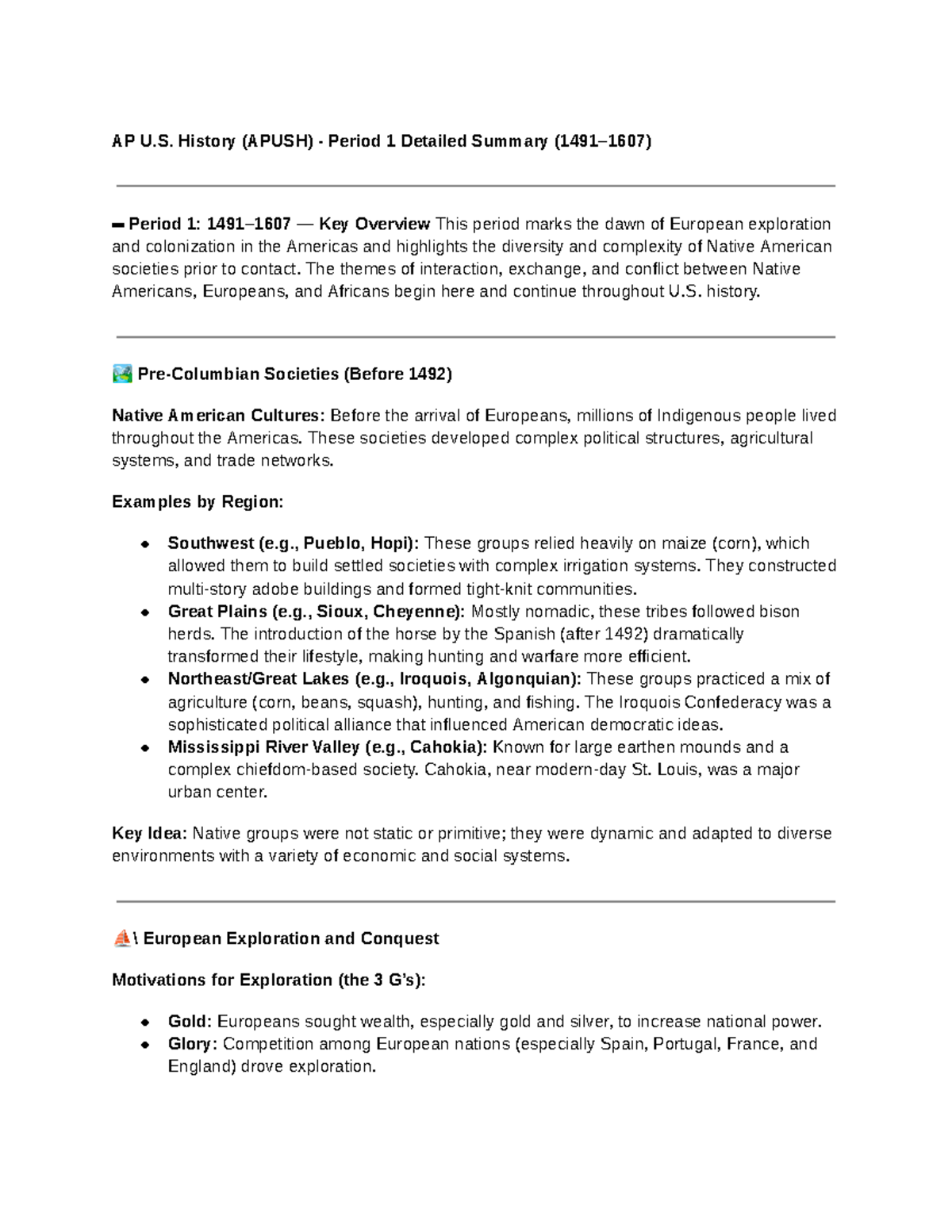 APUSH Review Notes: Period 1 Summary (1491-1607) - AP U. History (APUSH ...