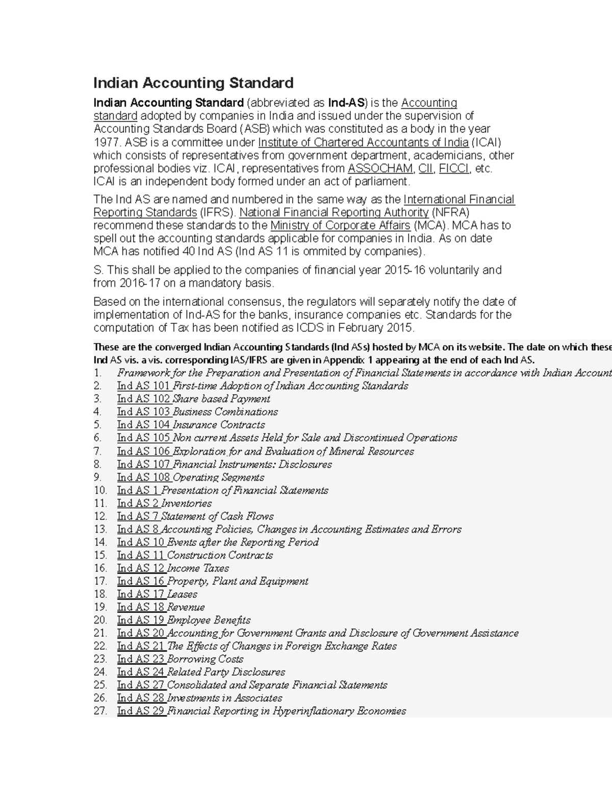 Indian Accounting Standards Overview and Key Details (Ind-AS) - Studocu