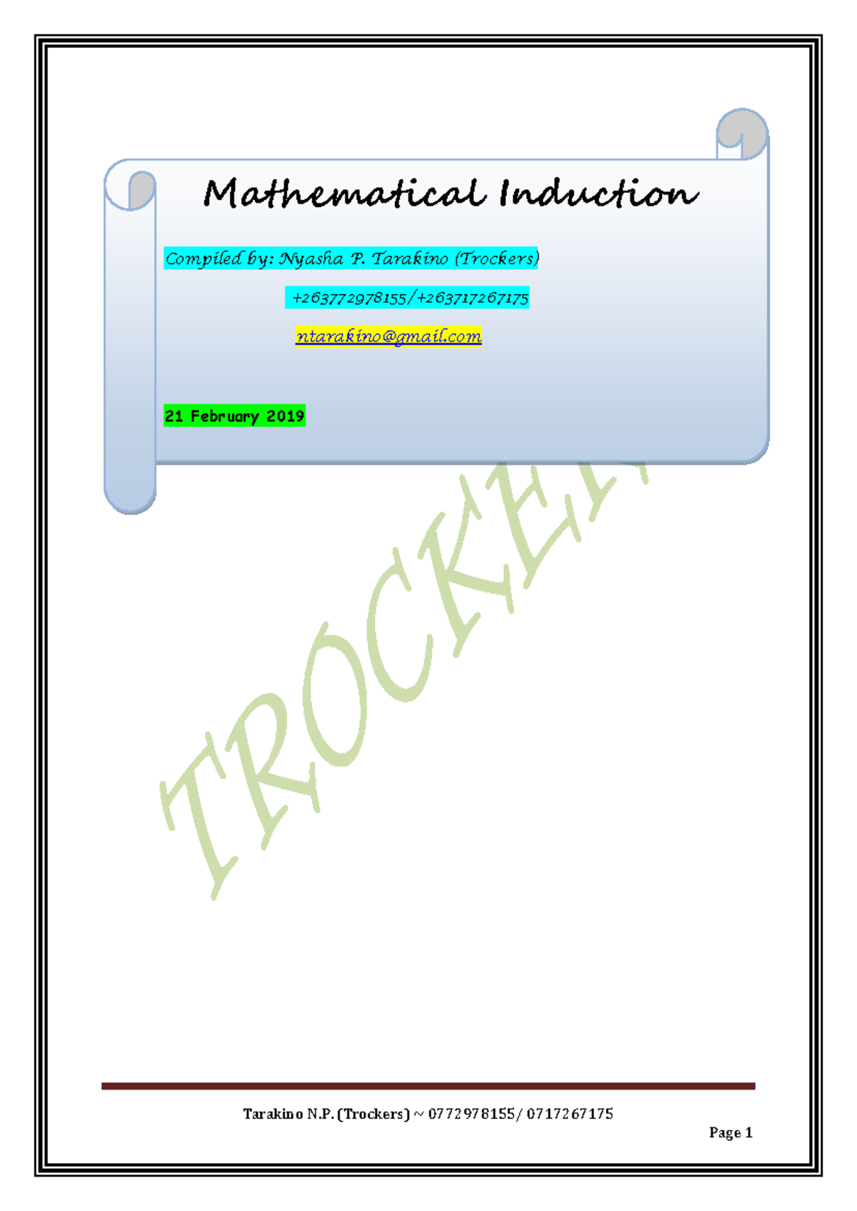 Mathematical Induction - Study Notes for Syllabus 6042 by Trockers ...