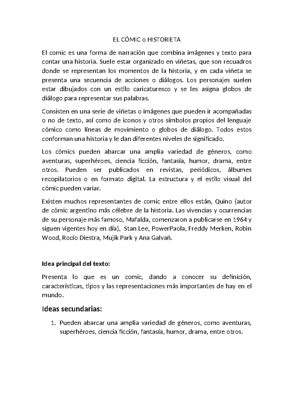 El Cómic: Definición, Características y Tipos - 12333333 - Studocu