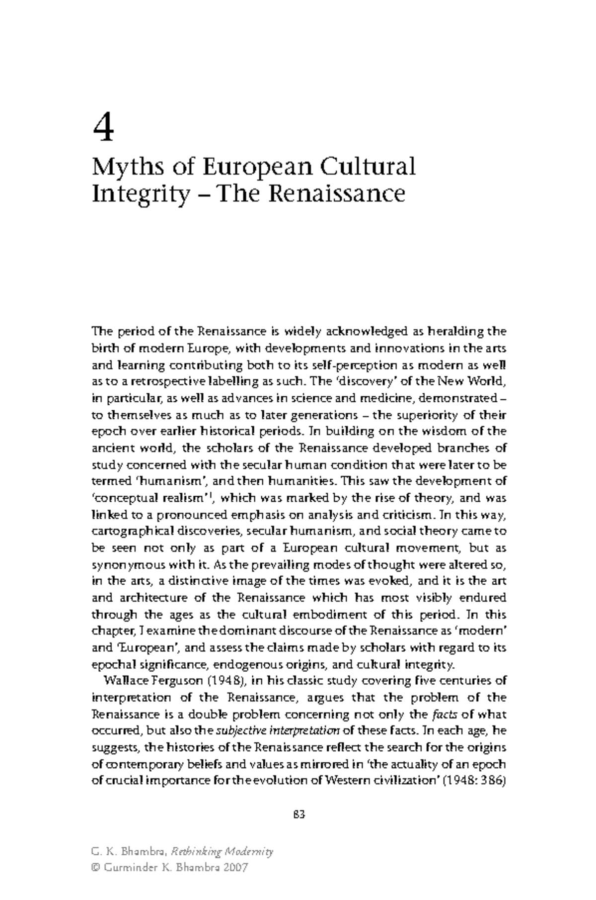 Rethinking the Renaissance: Myths of European Cultural Integrity ...