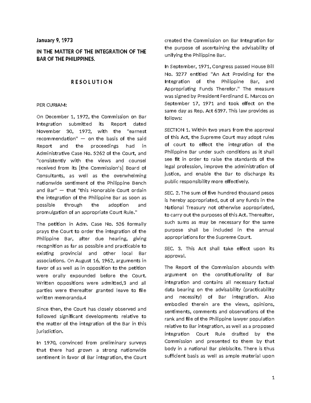 Report on the Integration of the Bar of the Philippines (Adm. Case No ...