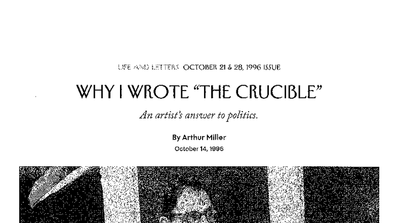Article - Why I Wrote The Crucible - LIFE AND LETTERS OCTOBER 21 28 ...