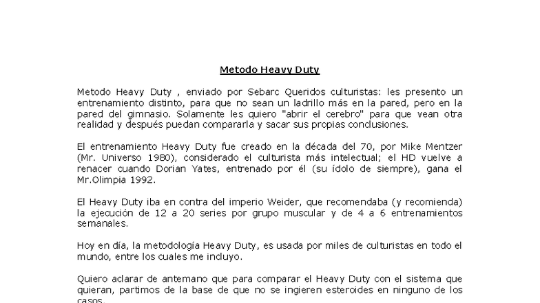 Heavy Duty Training Method: A Comprehensive Guide - Studocu