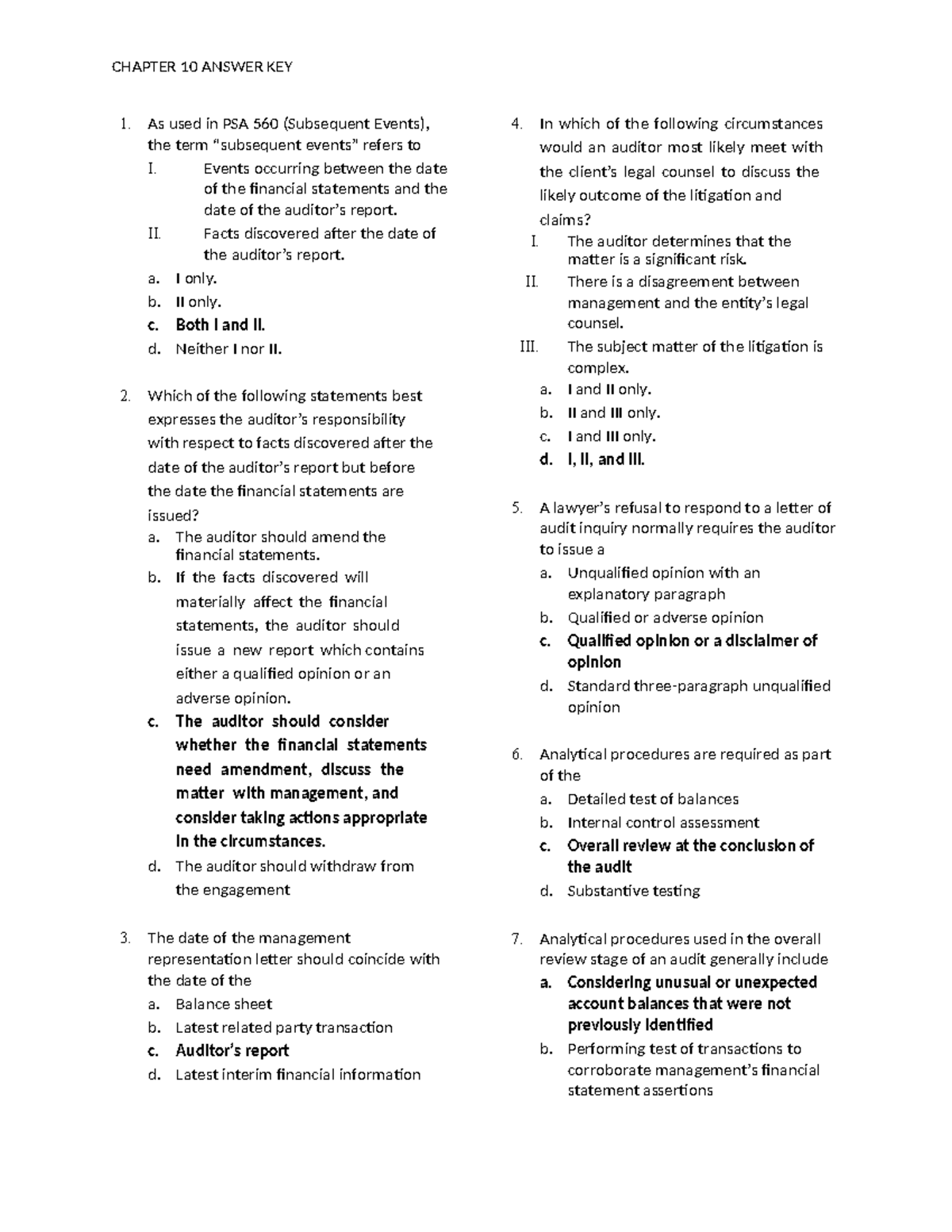 PSA 560 & 570: Auditors' Responsibilities & Key Facts Review - Studocu