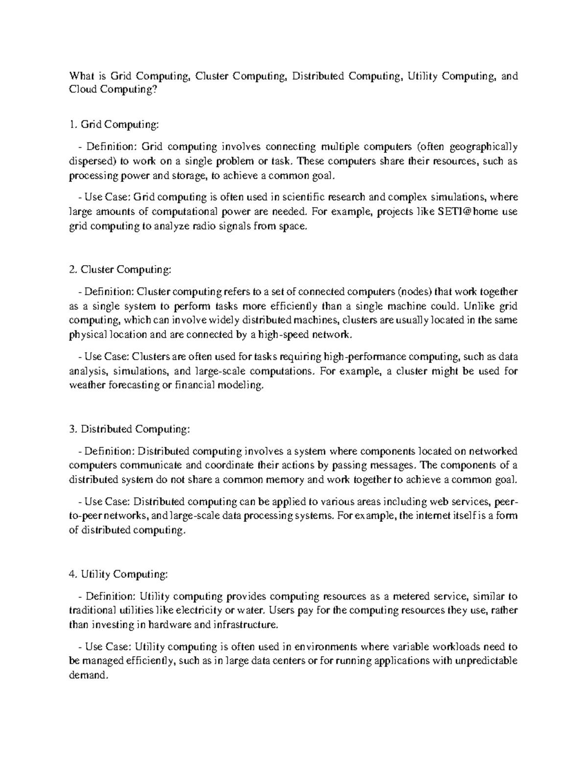Cloud Computing Concepts: Grid, Cluster, Distributed, Utility - Studocu