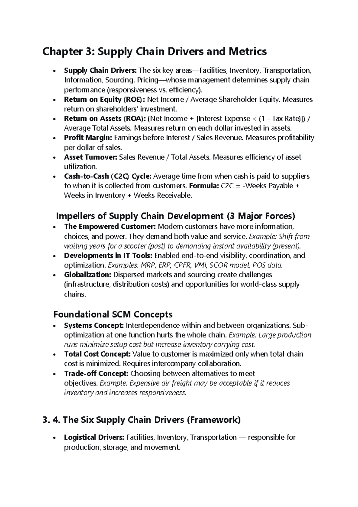 Chapter 3 & 4 SCM Notes: Supply Chain Drivers, Metrics & Distribution ...