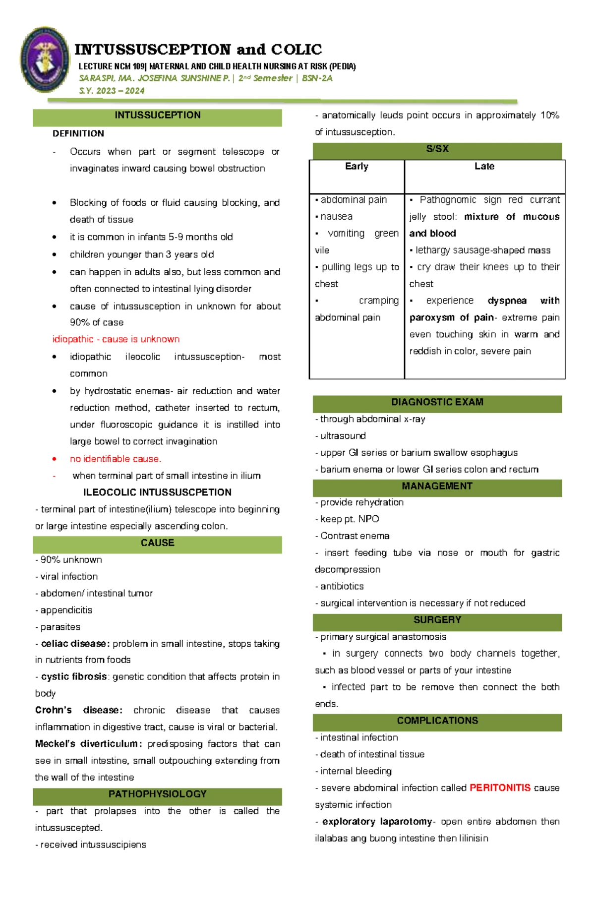 Postmaturity and Prematurity Nursing Notes | NCM 109 Lecture - Studocu