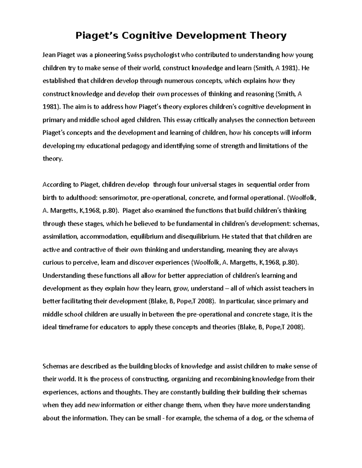 Cognitive Development Insights: Piaget's Theory - Assignment 1 (Part 1 ...