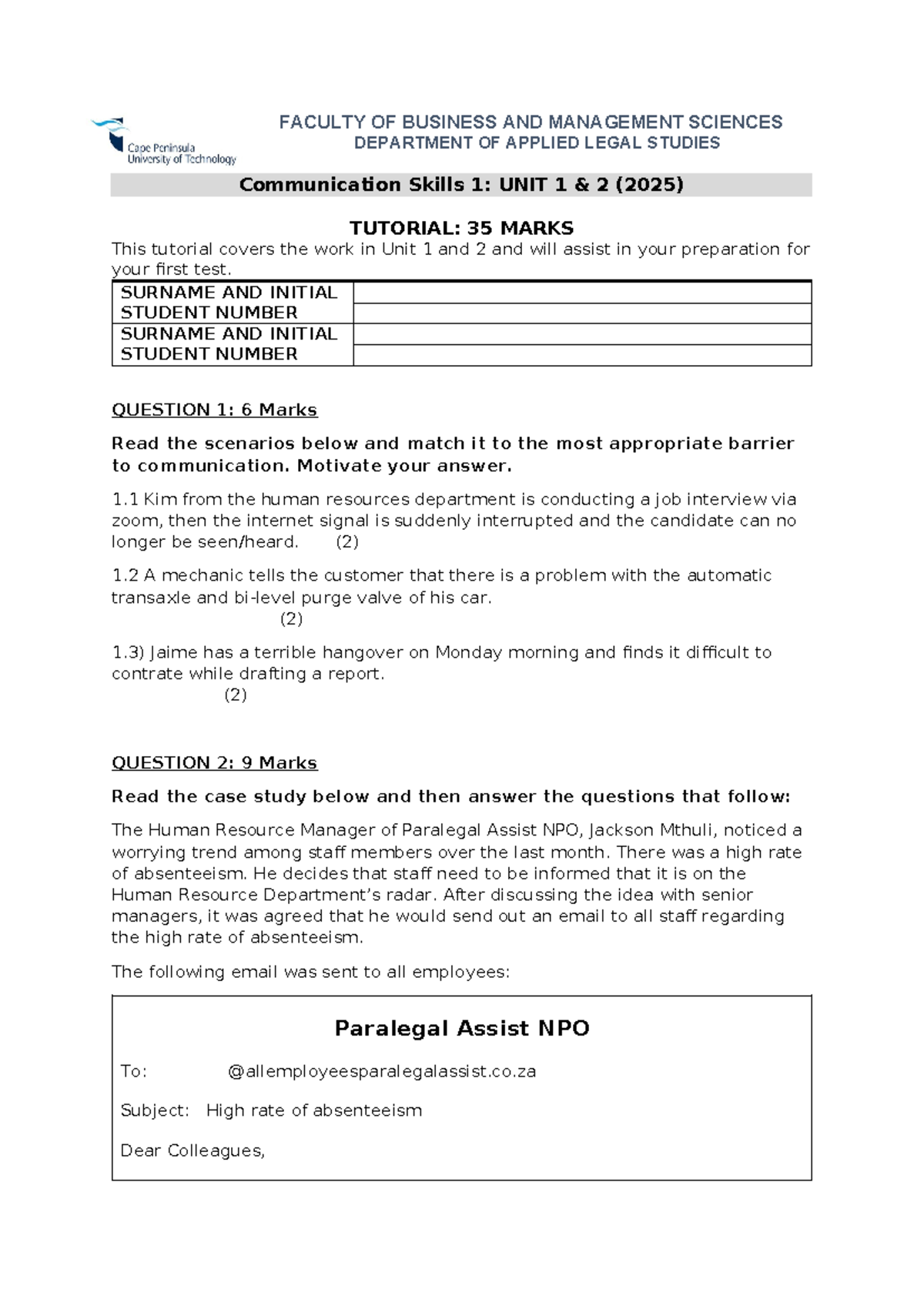 Communication Skills 1: Unit 1 & 2 Tutorial (2025) - 35 Marks Guide ...