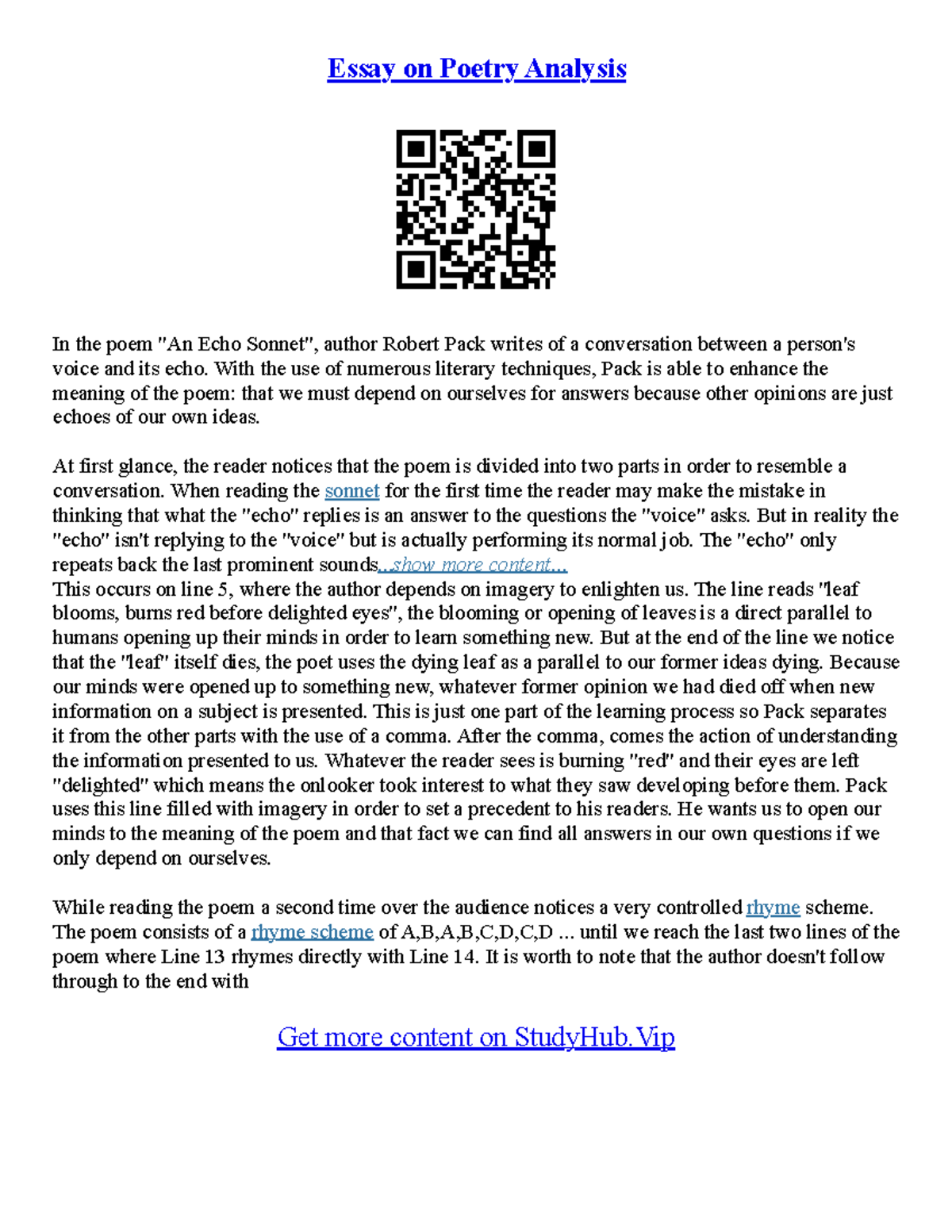 ENGL 201: Poetry Analysis Essay Sample and Insights on Various Poems ...