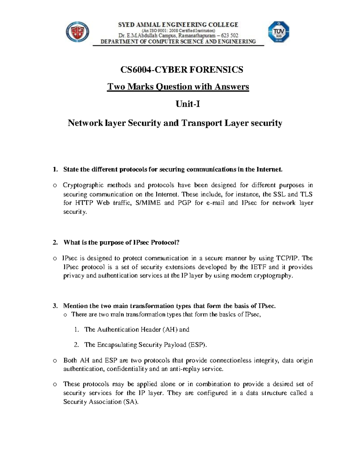 2 marks - short answers - CS6004-CYBER FORENSICS Two Marks Question with Answers Unit-I Network ...