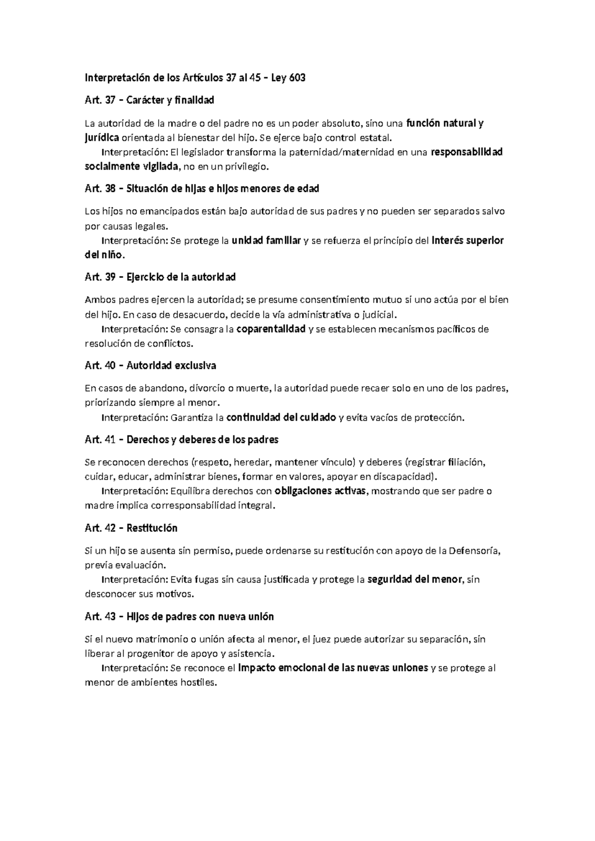 Interpretación de los Artículos 37 al 45 de la Ley 603 - Studocu