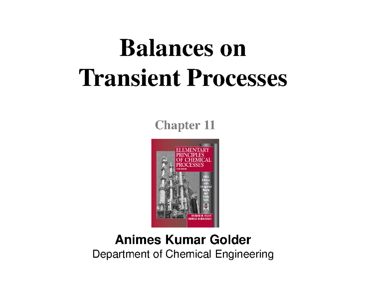 Chapter 11: Balances on Transient Processes in Chemical Engineering ...