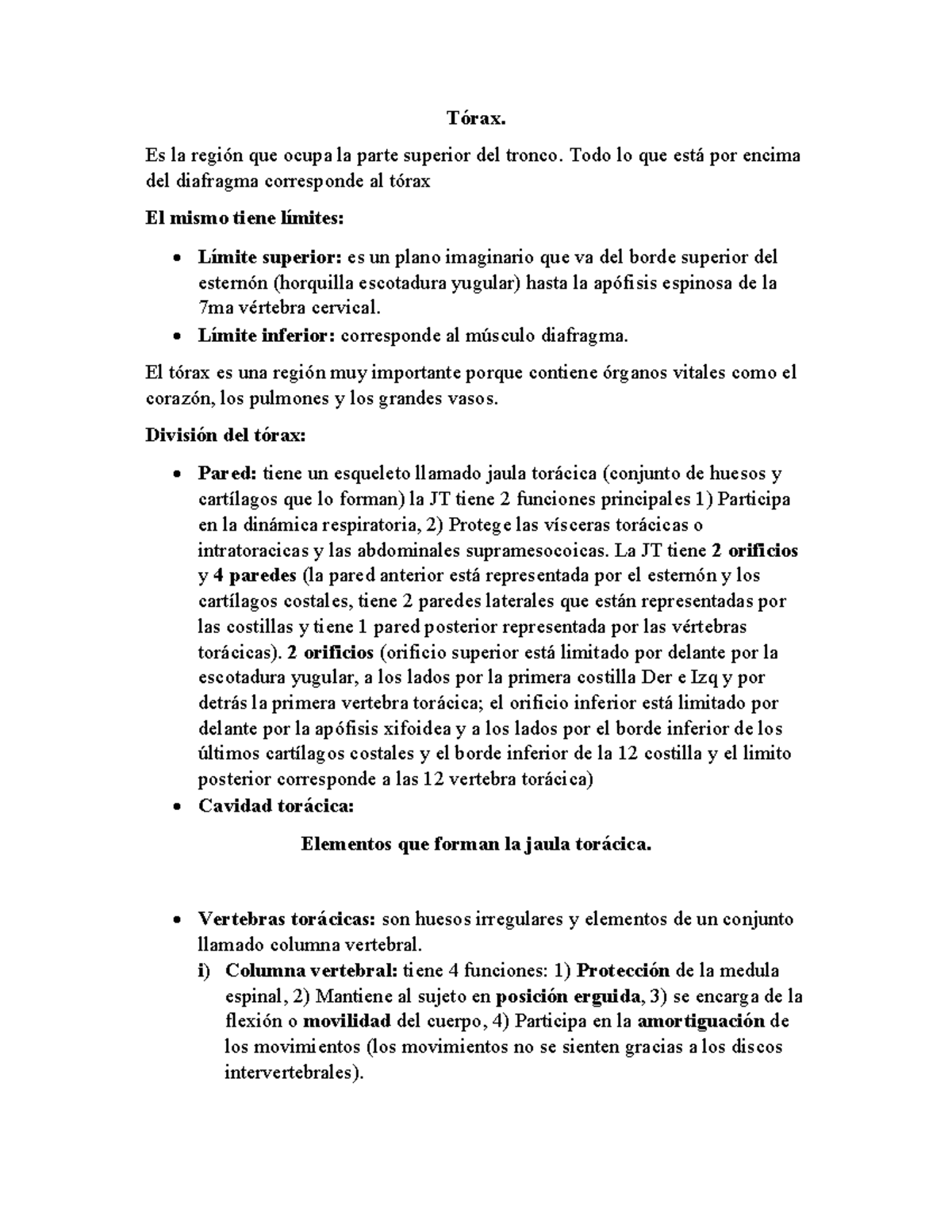Anatomía del Tórax: Estructura y Funciones Vitales - Studocu