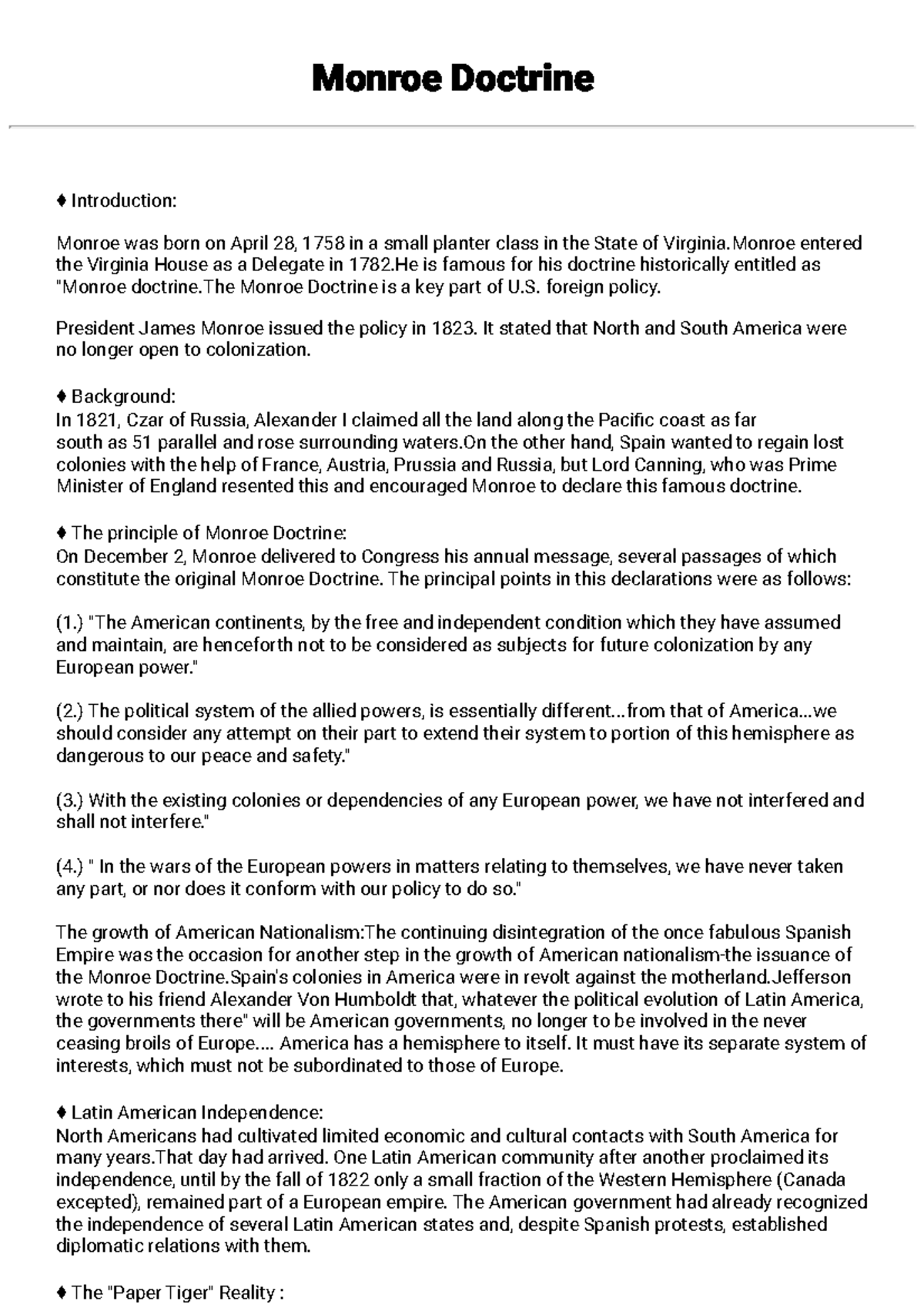 Monroe Doctrine Overview: Key Principles & Historical Context - Studocu