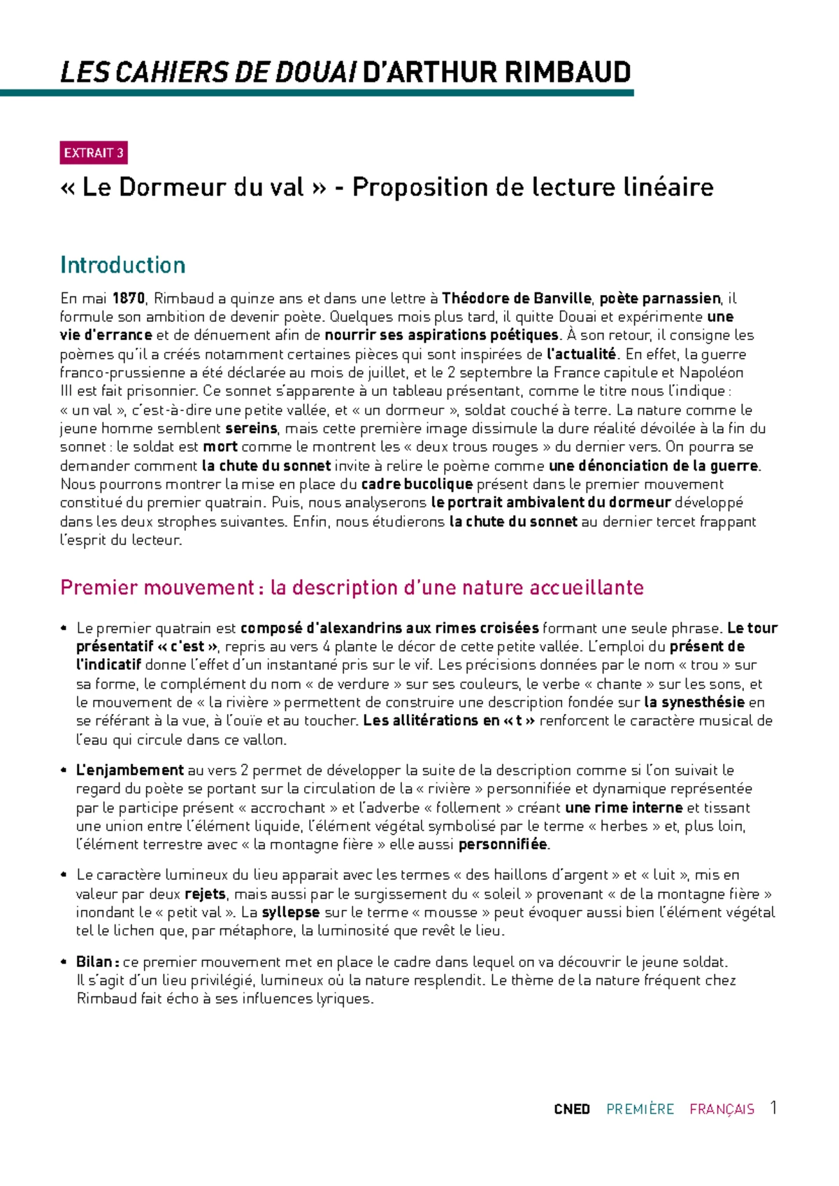 Lecture linéaire de « Si tu t’imagines » - CNED FRANÇAIS 1 - Studocu