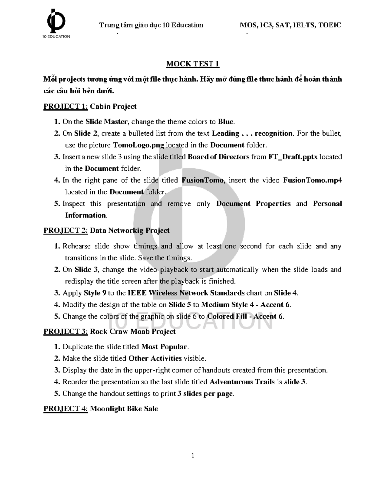 MOCK TEST 1 - Practice Projects for Education MOS, IC3, IELTS, TOEIC ...