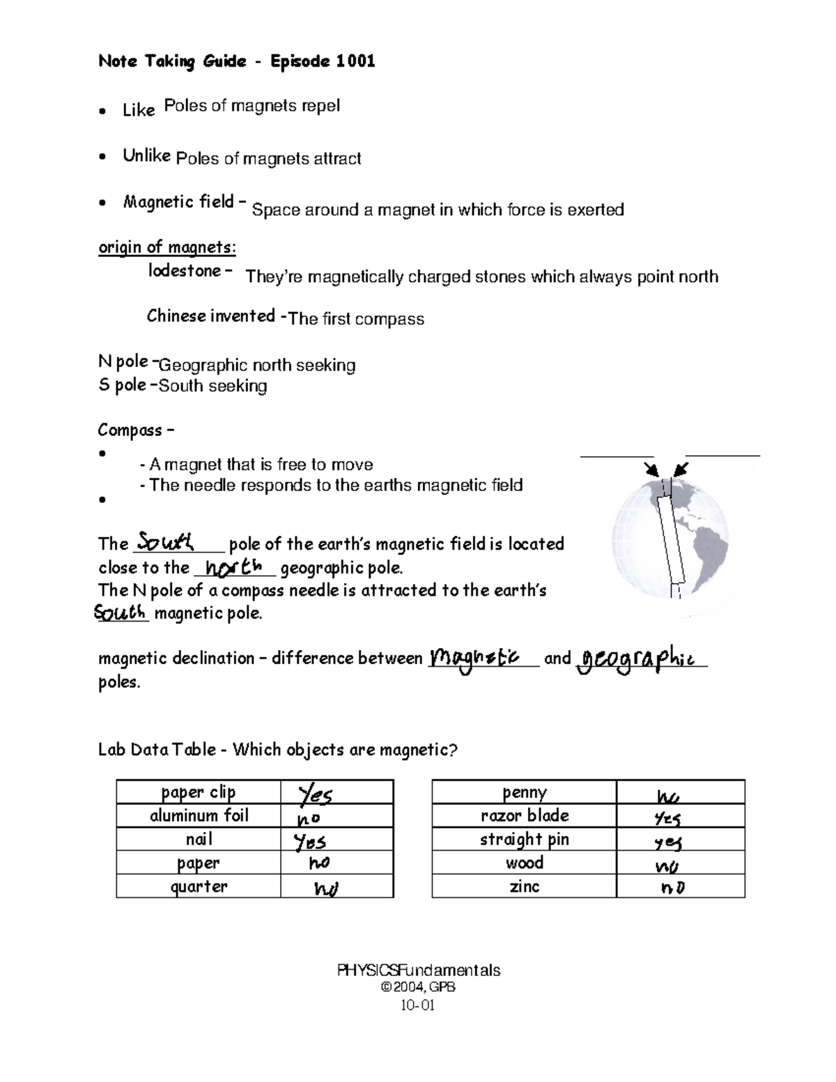 PHYS 1001 - Note Taking Guide for Episode 1001: Magnetic Fields - Studocu