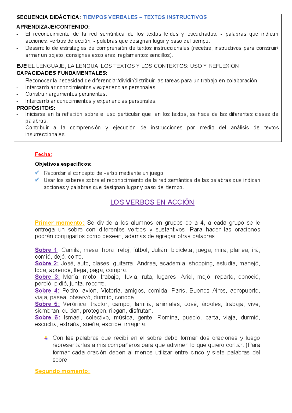 Verbos de Acción - Didáctica para Tercer Grado - Lengua 3º Grado - Studocu