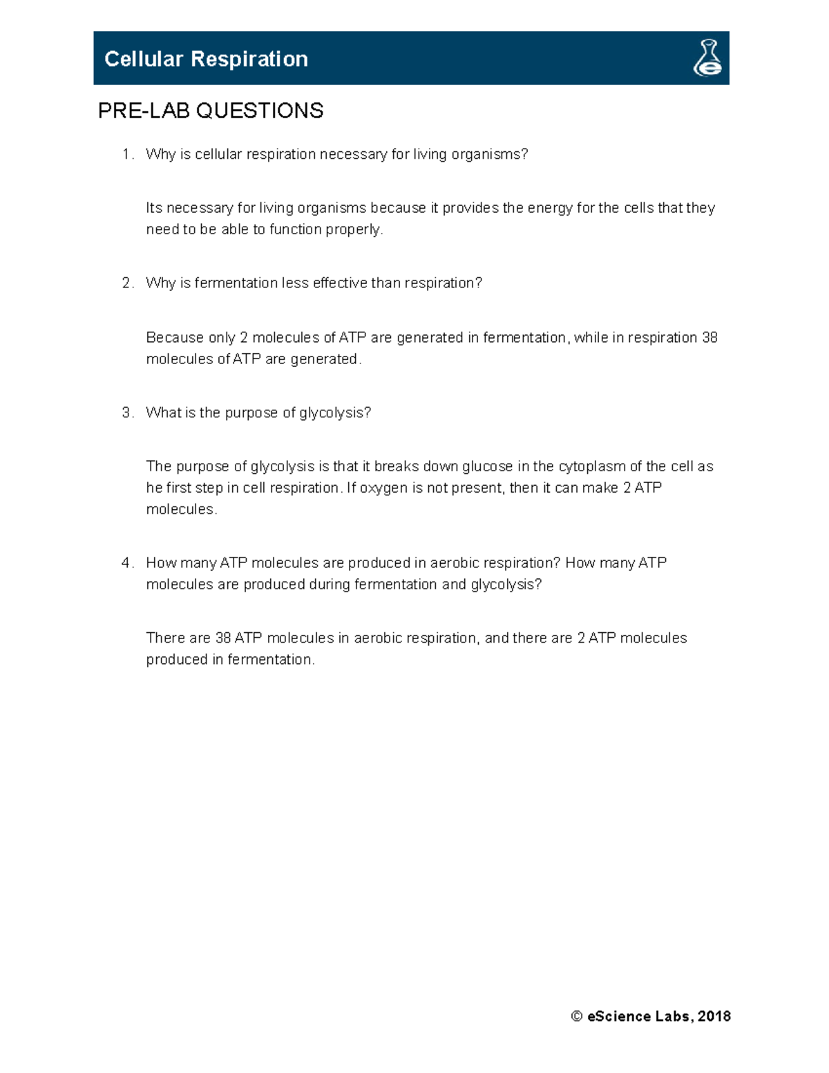 Bio-111 Lab 9: Cellular Respiration and Fermentation Analysis - Studocu