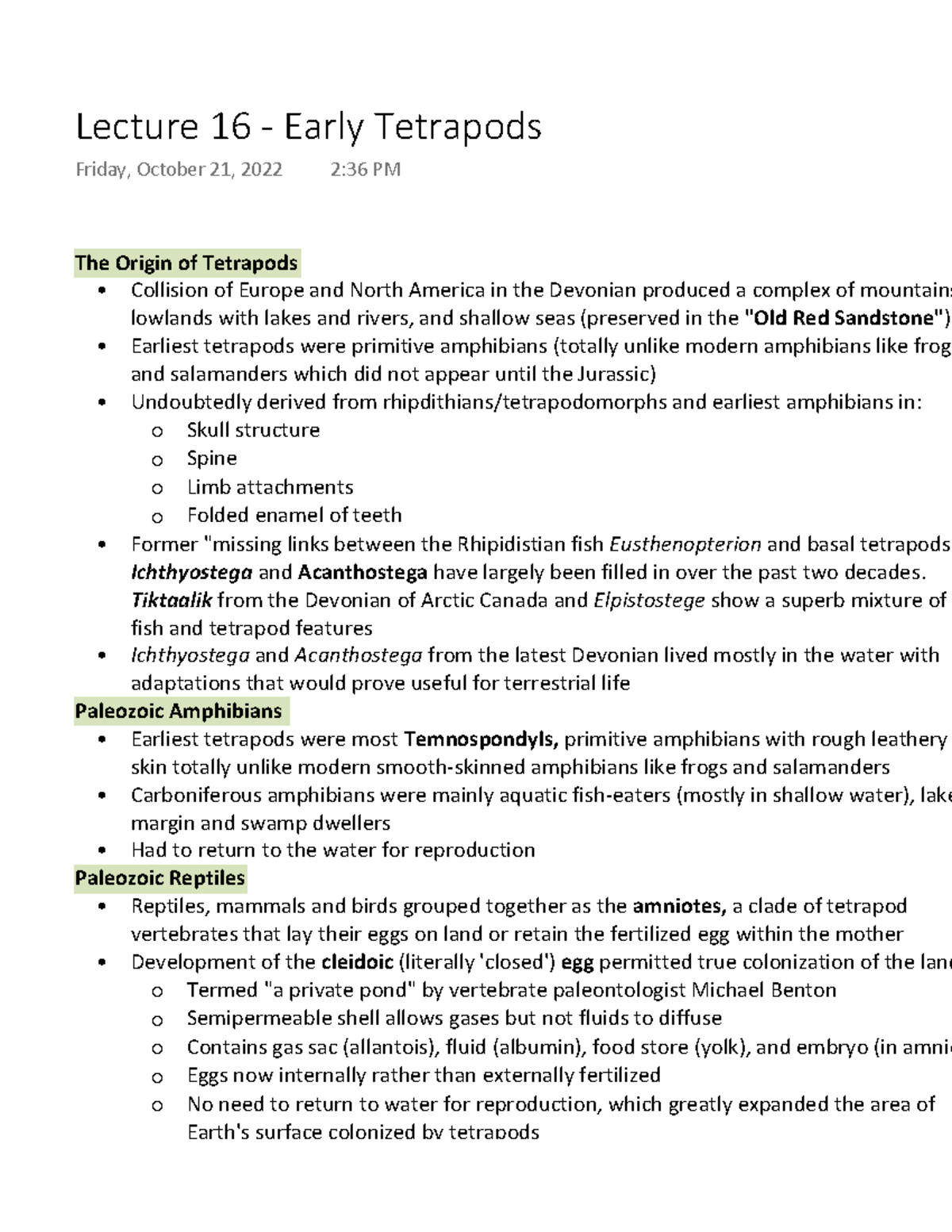 Lecture 16 - Early Tetrapods - The Origin of Tetrapods Collision of ...