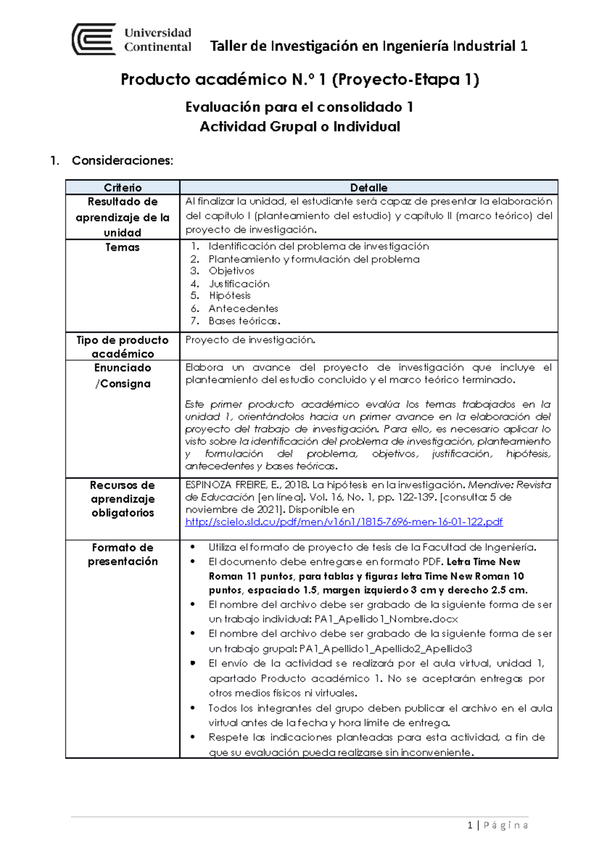 Producto académico N.º 1 (Proyecto -E1) - Producto académico N.º 1 (Proyecto-Etapa 1) Evaluación ...
