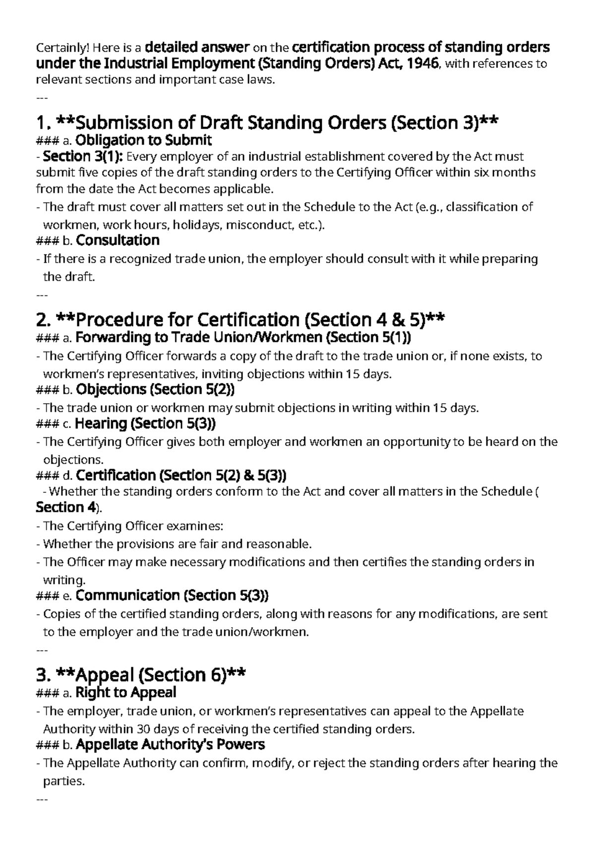 Industrial Employment (Standing Orders) Act, 1946: Certification ...