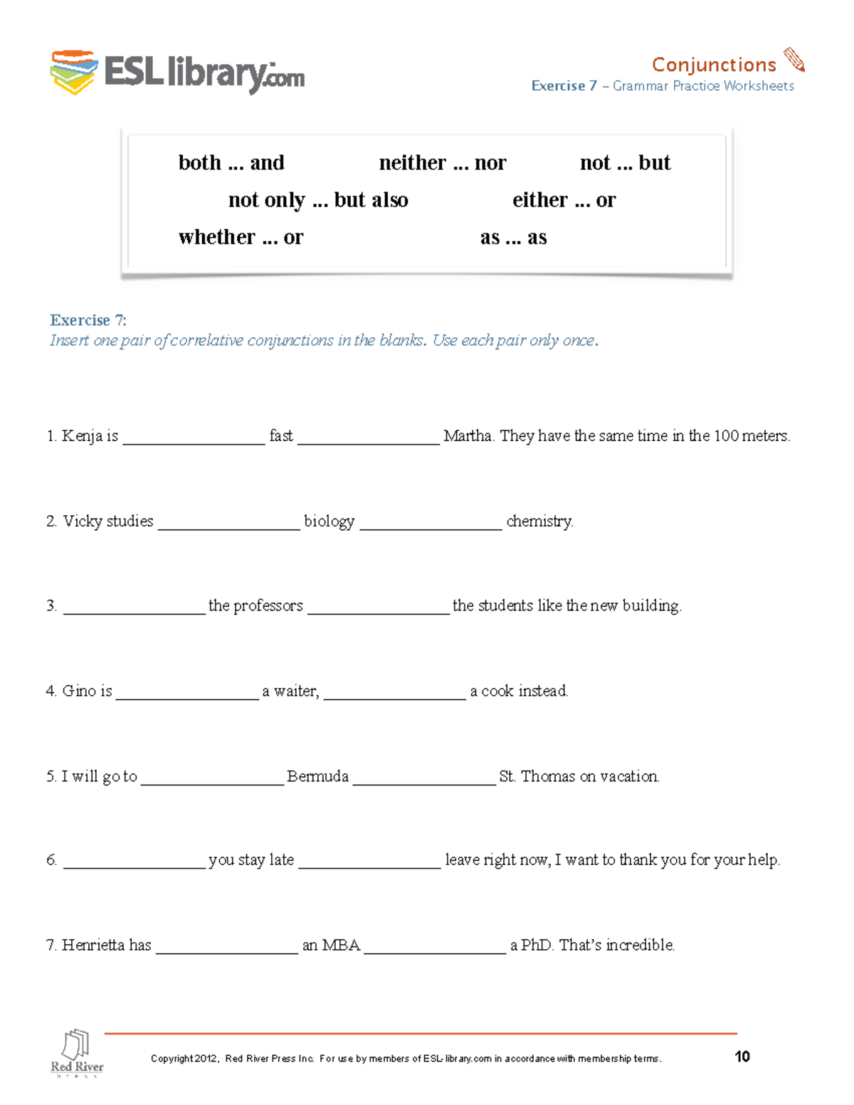 ESL 16. Conjunctions: Correlative Conjunctions Practice Exercises - Studocu