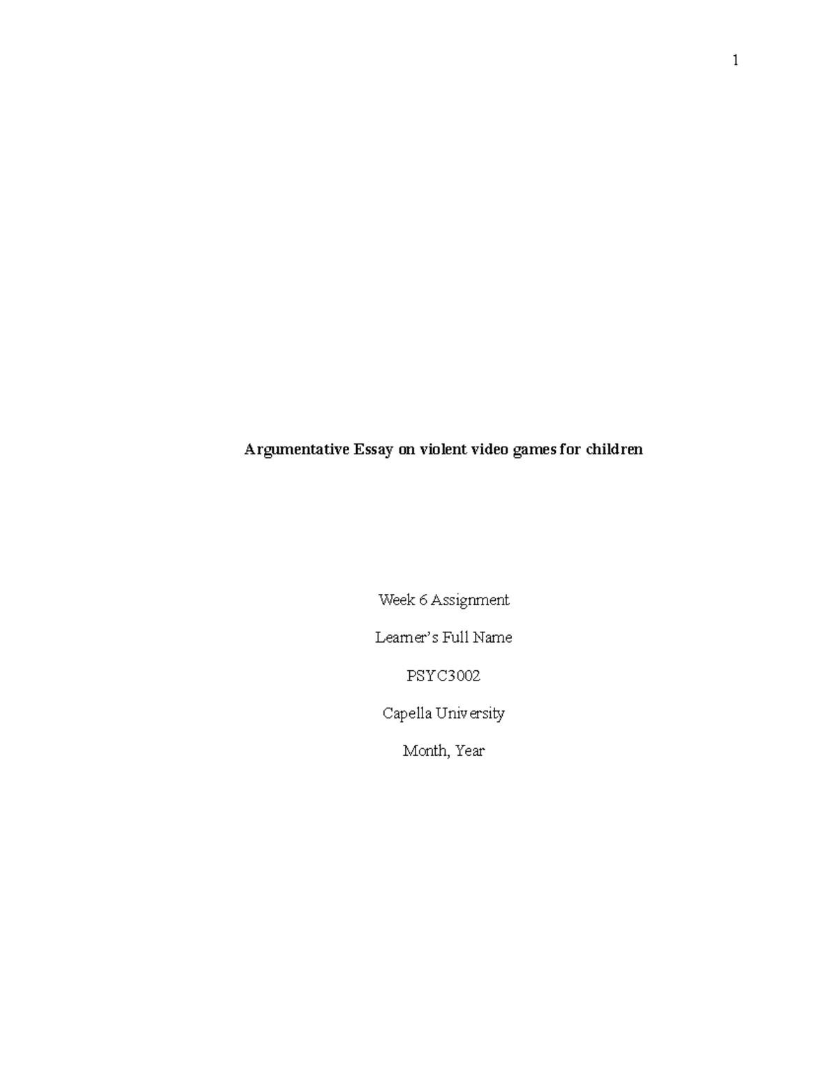 Argumentative Essay on Violent Video Games in Children - PSYC - Studocu